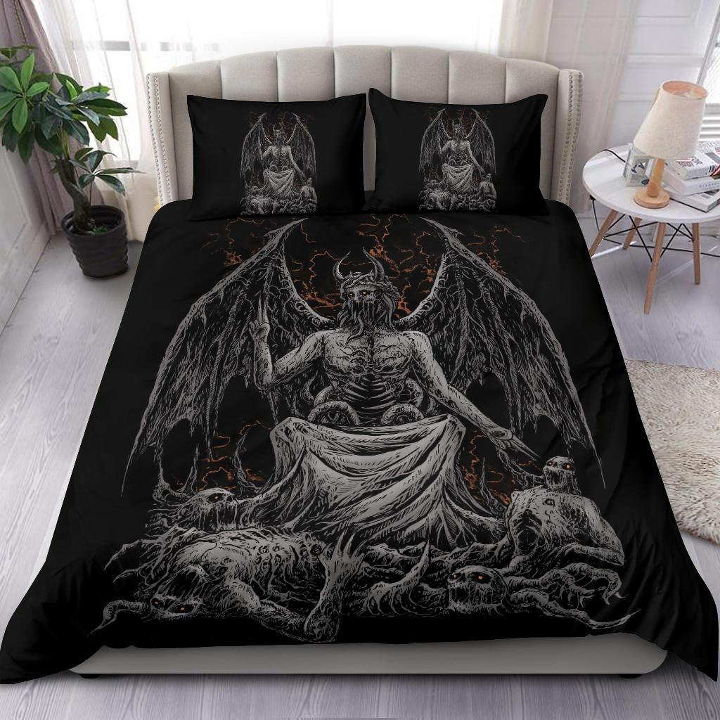 Skull Skeleton Satanic Bat Wing Demon God 3 Piece Duvet Set Dark ...
