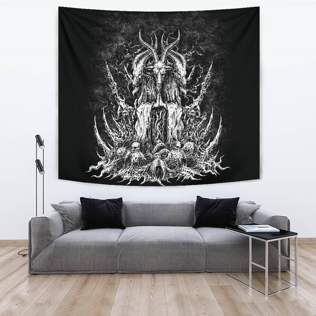 Skull Satanic Goat Huge Wall Tapestry Original Black and - Etsy