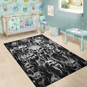 Skull Smoke Area Rug Black and White-skull Rugs-skull Home Decor - Etsy