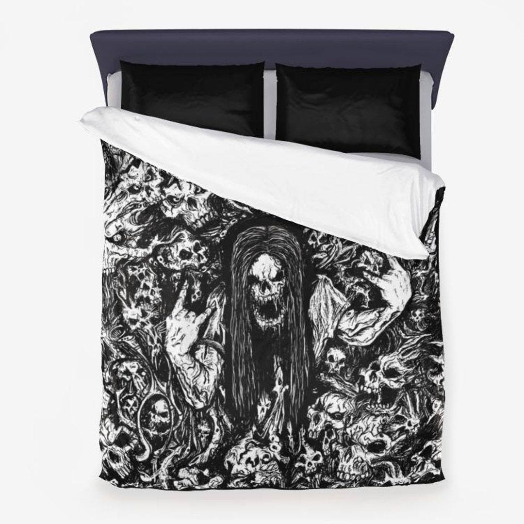 Heavy Metal Room Decor- Skull Metalhorn 3 Piece Bed Set-glam Metal Room ...