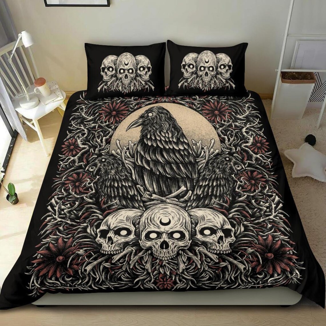 Skull Gothic Occult Crow Eye New Dark Color White Skull Version 3 Piece ...