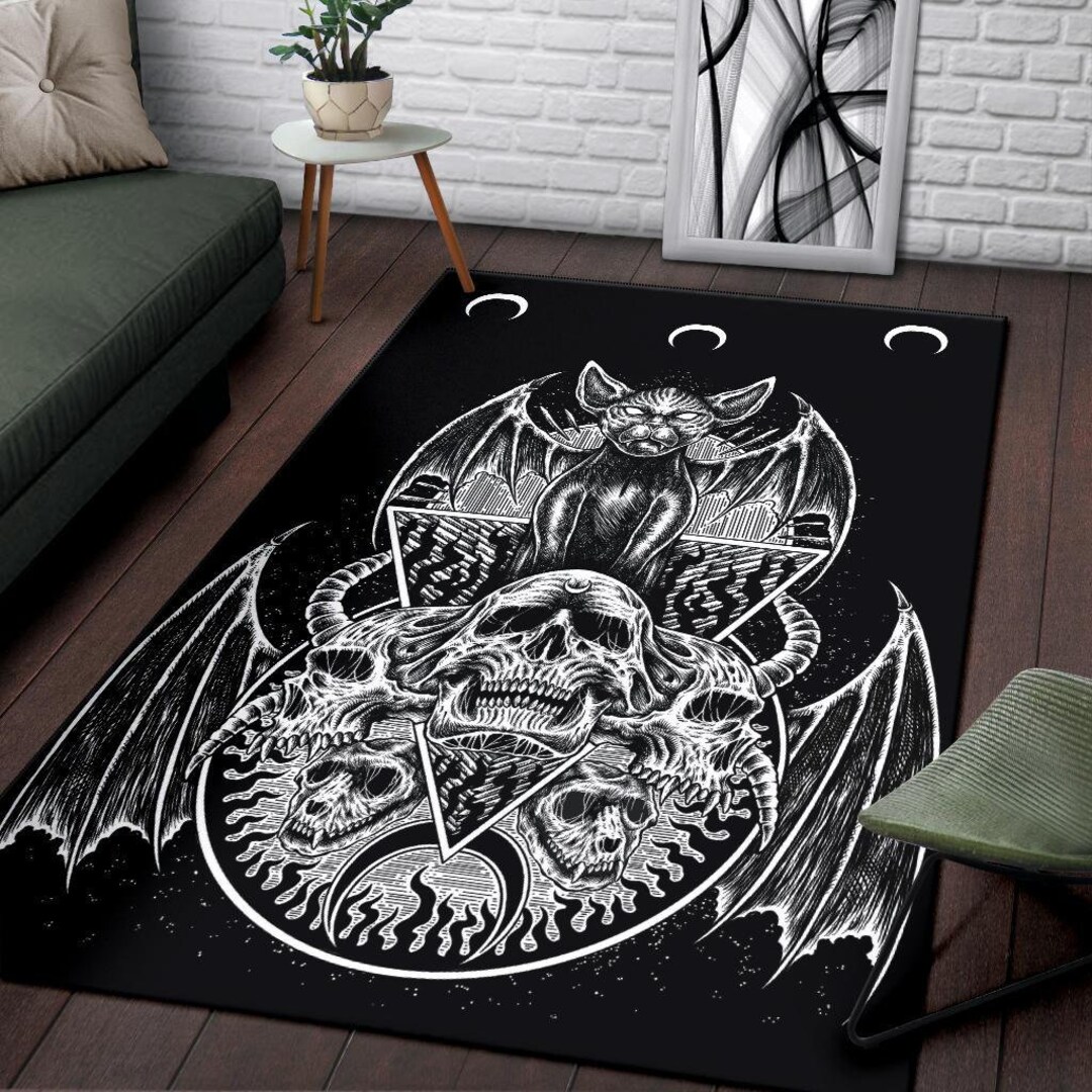 Skull Gothic Bat Wing Demon Cat Area Rug-skull Batwing Rug-skull Cat ...
