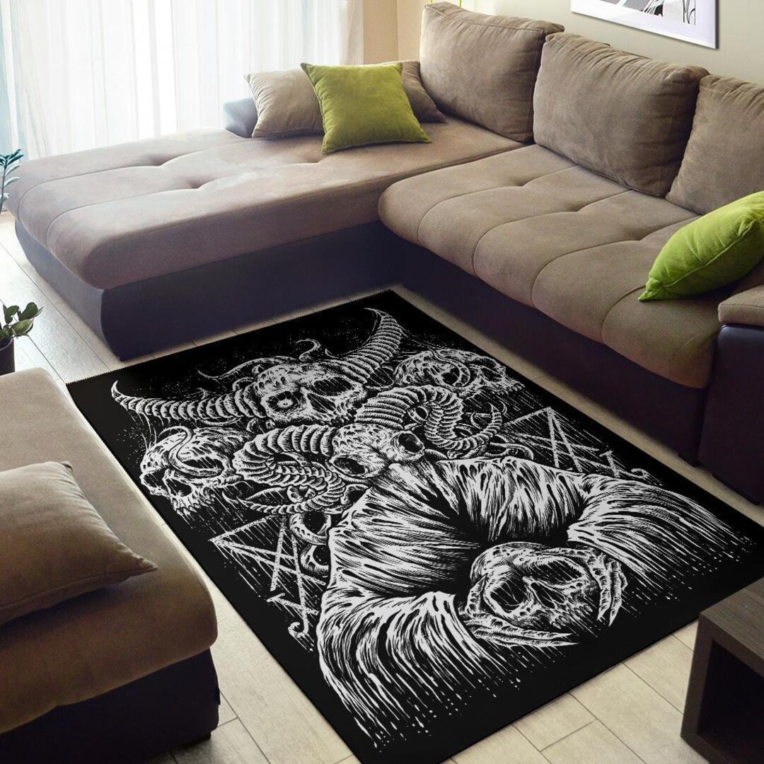 Satanic Home Decor Skull Demon Area Rug-gothic Skull Satanic Demon Rug ...