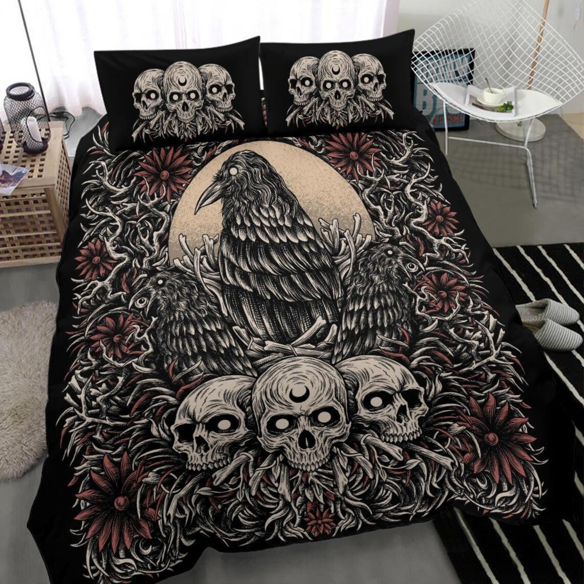 Skull Gothic Occult Crow Eye New Dark Color White Skull Version 3 Piece ...