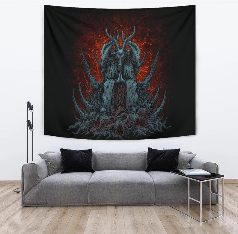 Skull Satanic Goat Wall Tapestry Original Flame Color Version-satanic ...