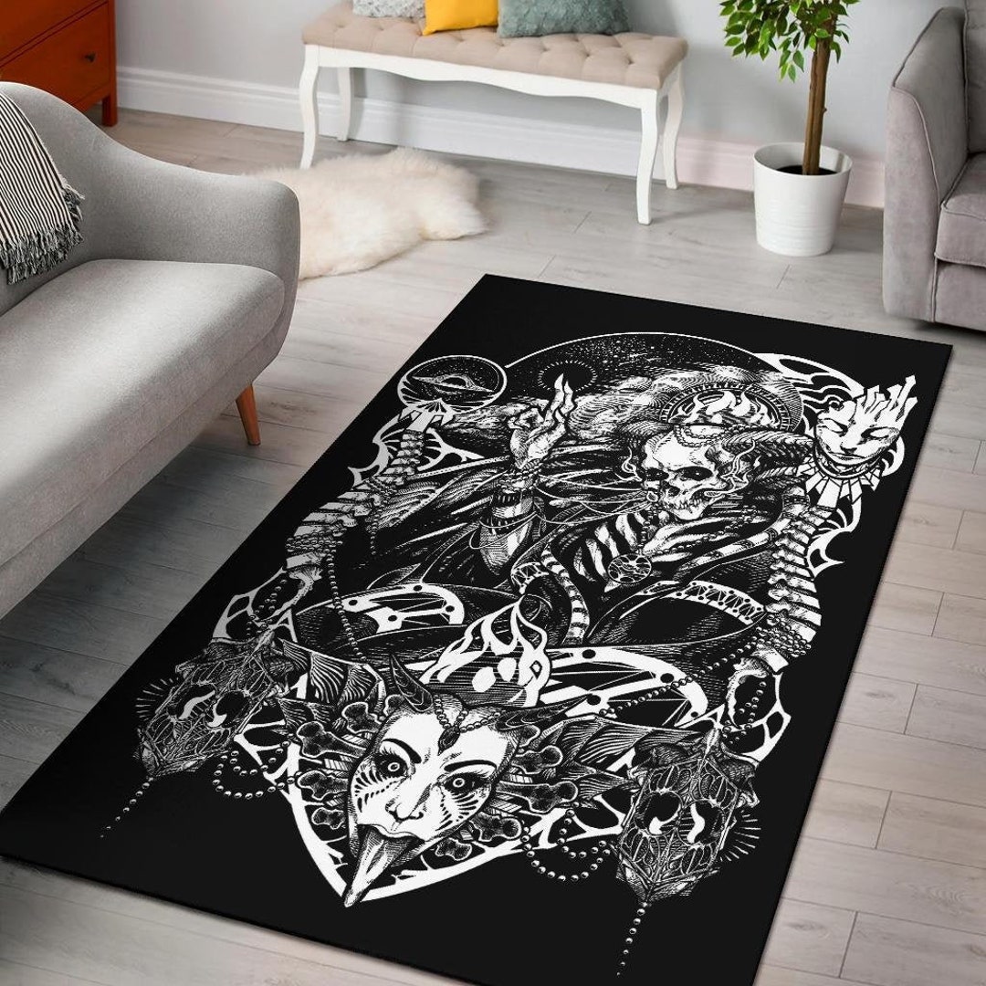 Skull Demon Bizarre Satanic Area Rug-skull Occult Decor-skull Area Rug ...