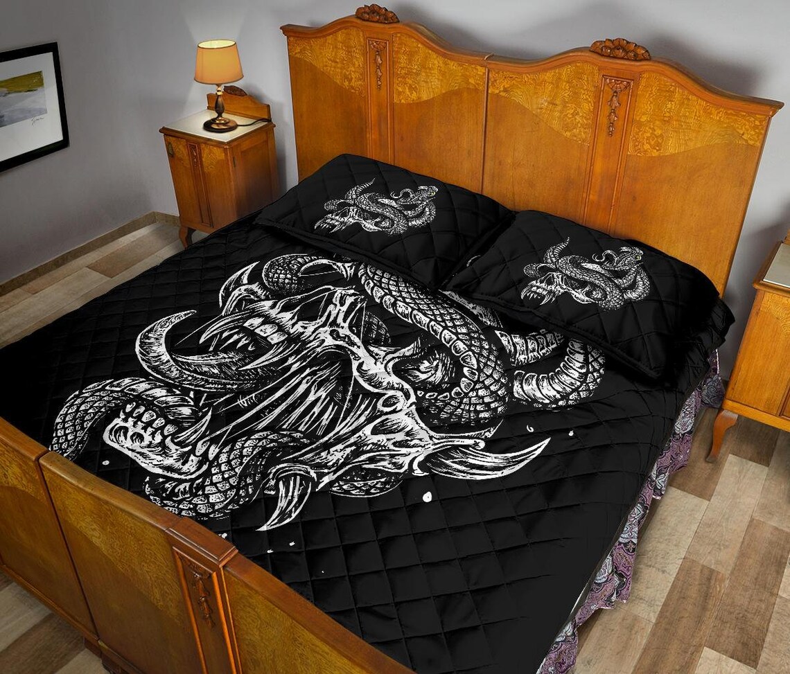 Skull Goth Demon Serpent Quilt 3 Piece Bed Set-gothic - Etsy