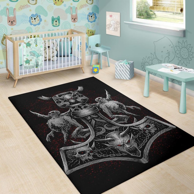 Skull Skeleton Thor's Hammer Demon Chain Area Rug Silver - Etsy