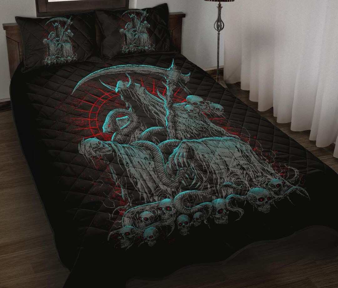 Skull Serpent Hooded Reaper Demon Skull Trophy Quilt 3 Piece Set Color ...