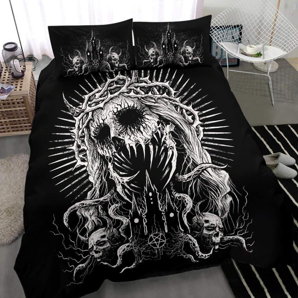 Skull Demon Zombie Savior Satanic Church 3 Piece Duvet Set Black And ...