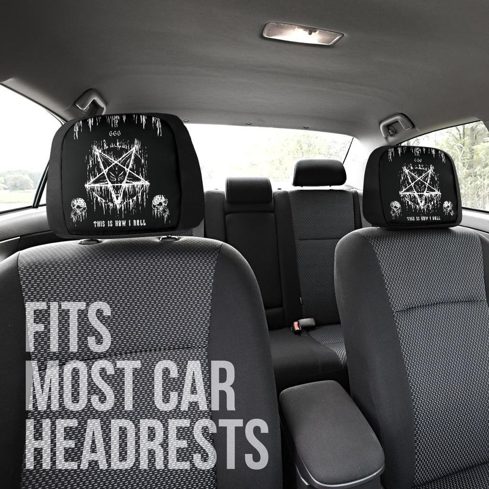 Skull 666 Satanic Pentagram Drip This is How I Roll Headrest Cover Set ...