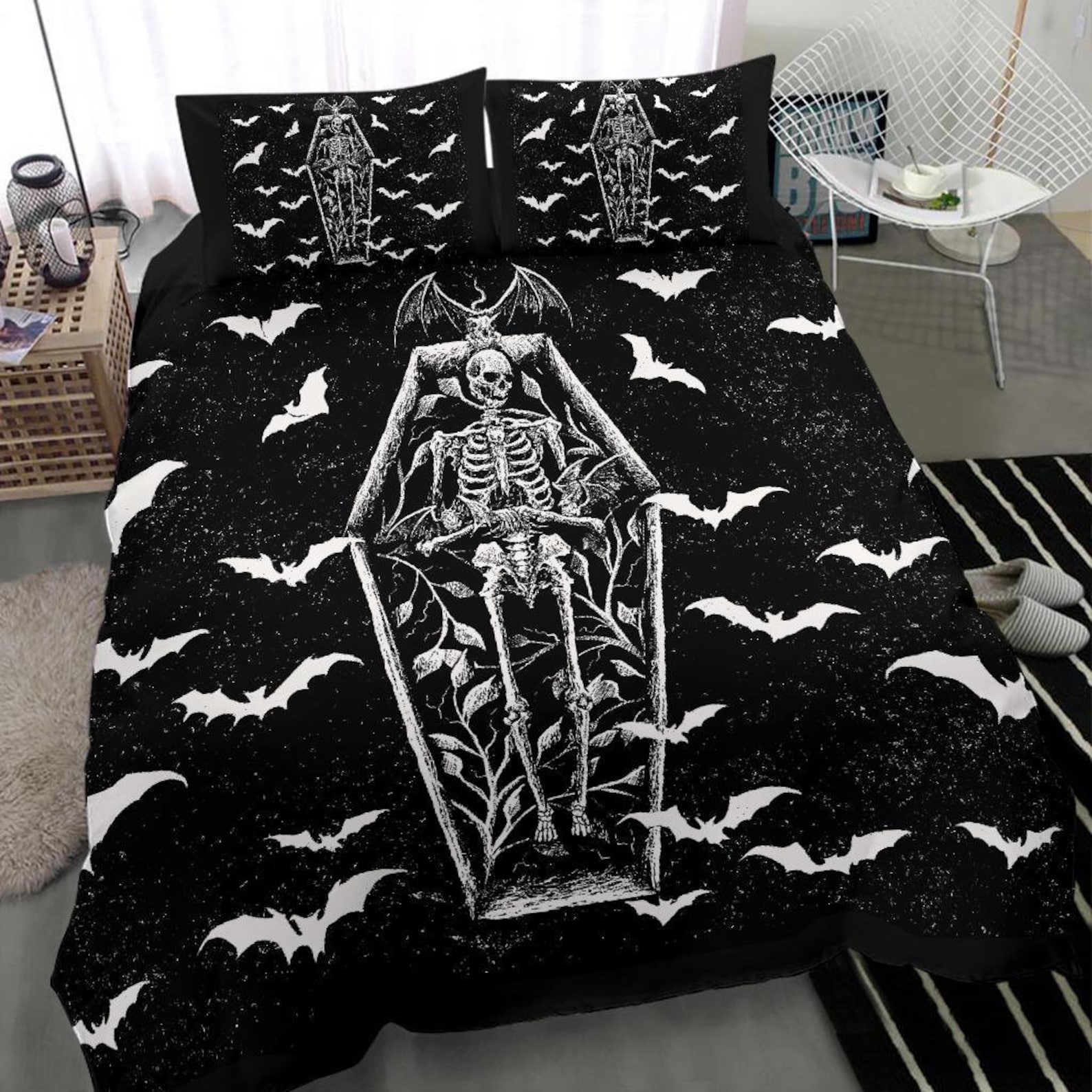 Bat Skull Skeleton Coffin Shrine 3 Piece Duvet Set-bat | Etsy