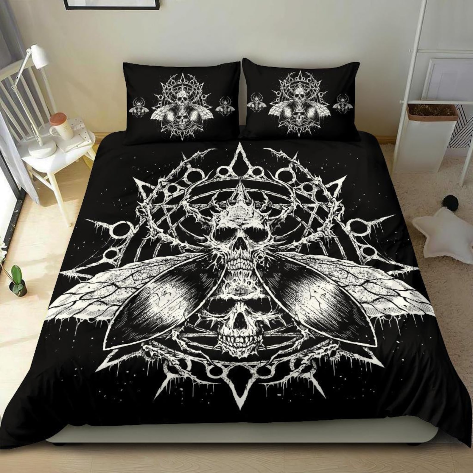 Skull Goth Fly Part 2-3 Piece Duvet Set-gothic Skull Bedding-gothic ...
