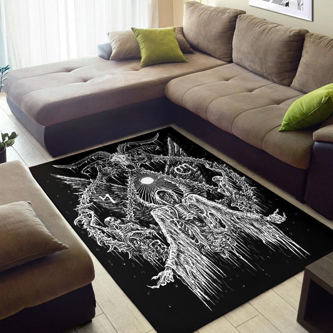Skull Wing Skeleton Satanic Goat Area Rug-gothic Skull Skeleton Rug ...