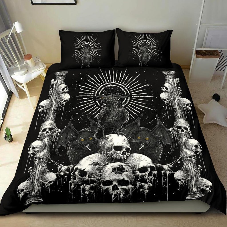 Skull Goth Occult Crow Bat Wing Demon Cat 3 Piece Duvet - Etsy