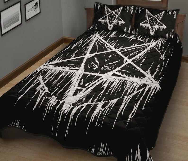 Satanic Pentagram Drip Quilt Large Print 3 Piece Bed Set-satanic Occult ...