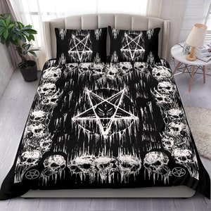 Satanic Skull Melting Inverted Pentagram 3 Piece Duvet Set-baphomet Bed ...