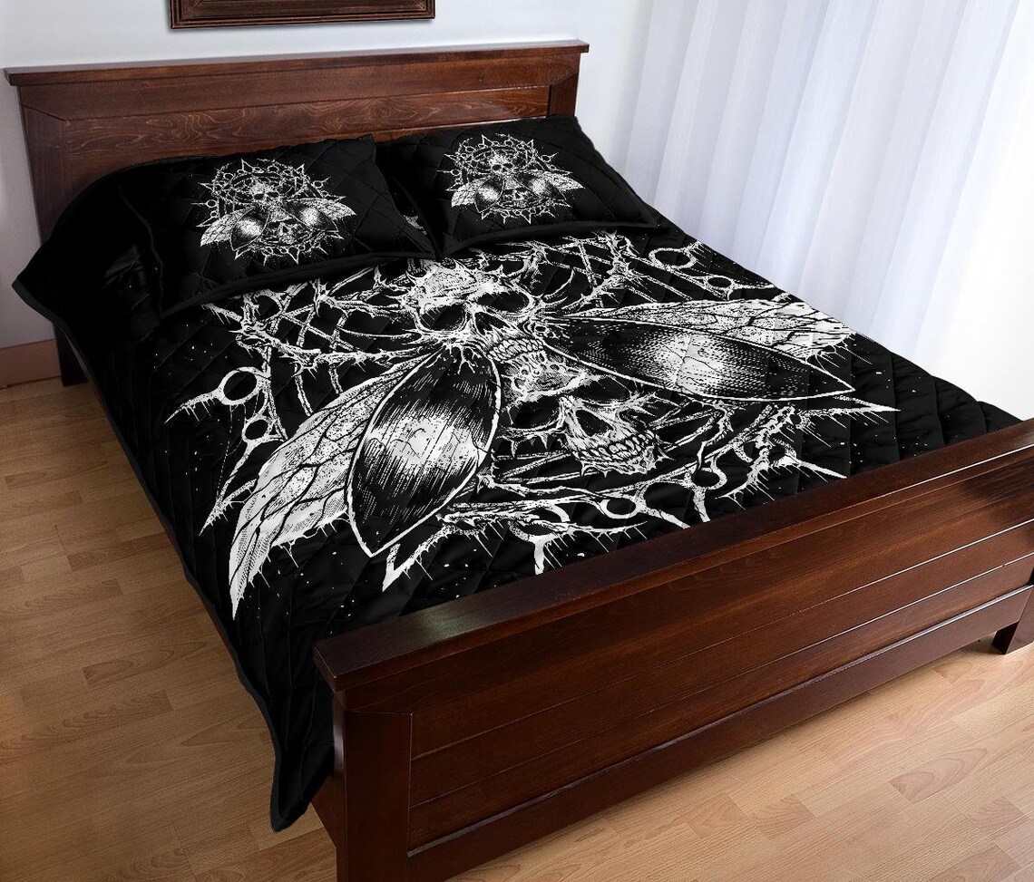 Skull Goth Fly Part 2 Quilt 3 Piece Set-skull Quilt-gothic Quilt Gothic ...