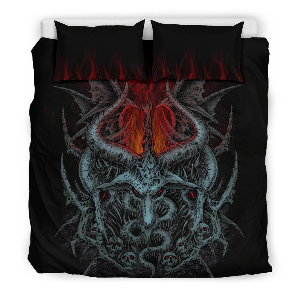Skull Satanic Goat Winged Demon Flame 3 Piece Duvet Set Red - Etsy