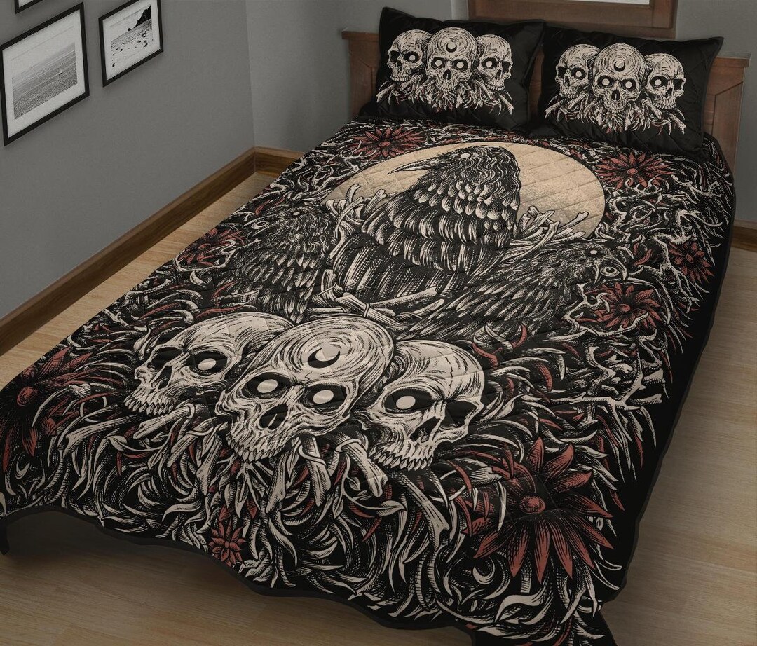 Skull Gothic Occult Crow Eye Quilt New Dark Color White Skull 3 Piece ...
