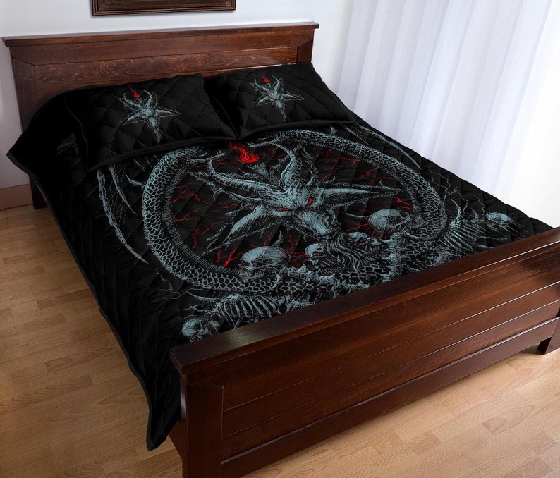 Skull Demon Satanic Goat Satanic Pentagram Serpent Quilt 3 Piece Set ...