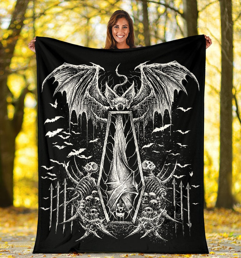 Skull Batwing Skeleton Coffin Shroud Blanket Black and | Etsy