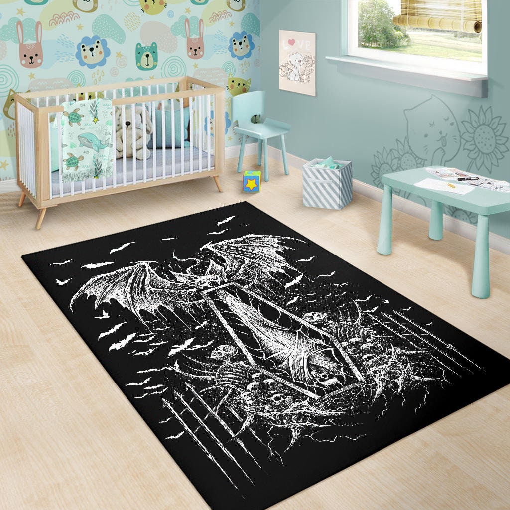 Skull Batwing Skeleton Coffin Shroud Area Rug Awesome Black and White ...