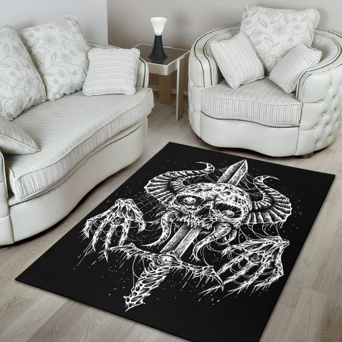 Demon Skull Viking Sword Area Rug-Demon Skull Rug-Skull | Etsy