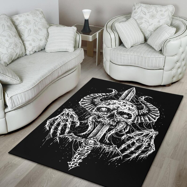 Demon Skull Viking Sword Area Rug-demon Skull Rug-skull - Etsy