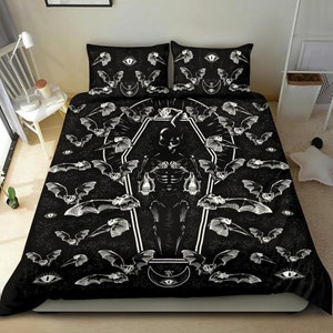 Bat Infested Cave Skeleton Coffin 3 Piece Duvet Set-bat Duvet-gothic ...