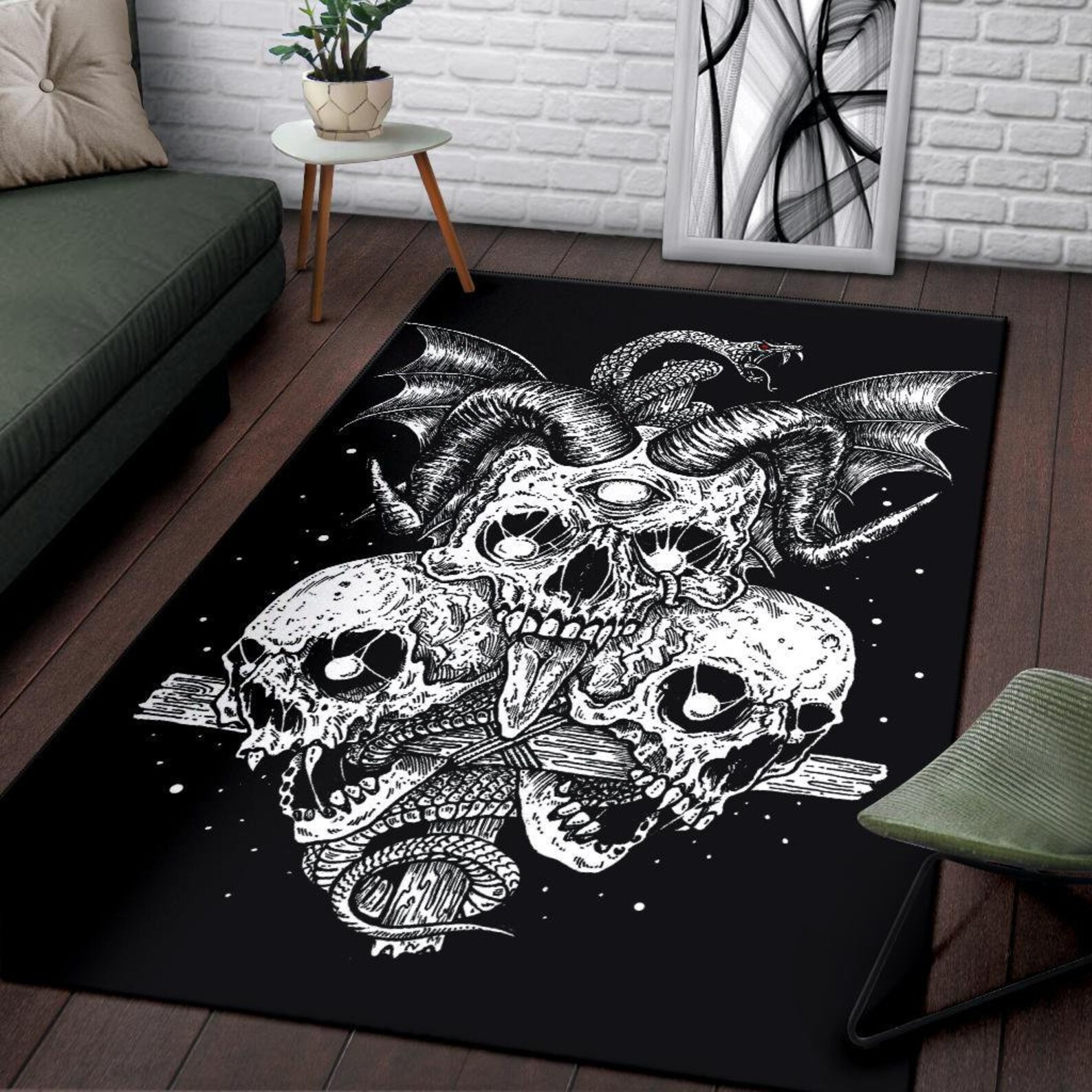 Skull Demon Serpent Cross Area Rug-skull Rug-gothic Skull Rug | Etsy