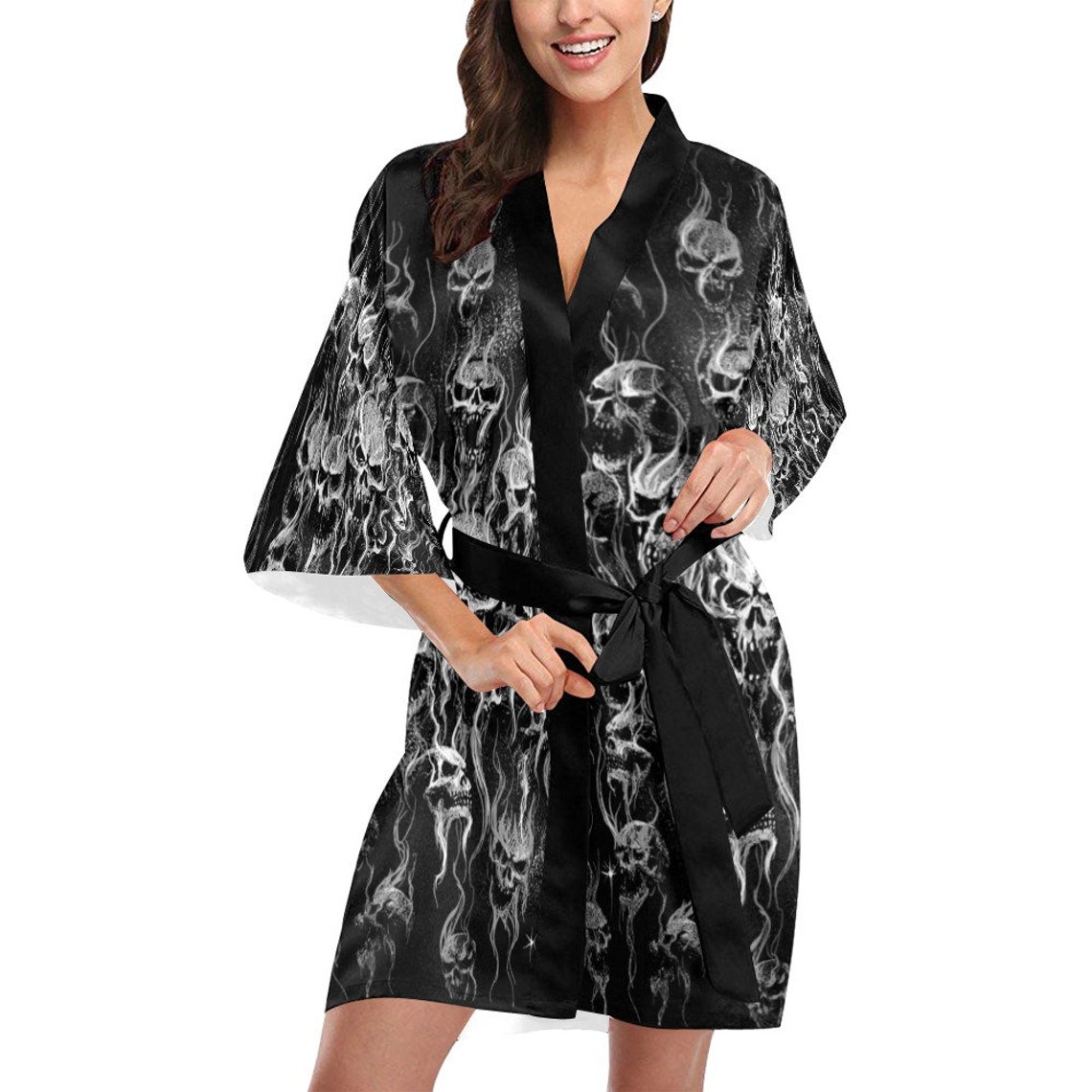 Skull Smoke Women's Short Kimono Robe-skull Pajamas-skull - Etsy Australia