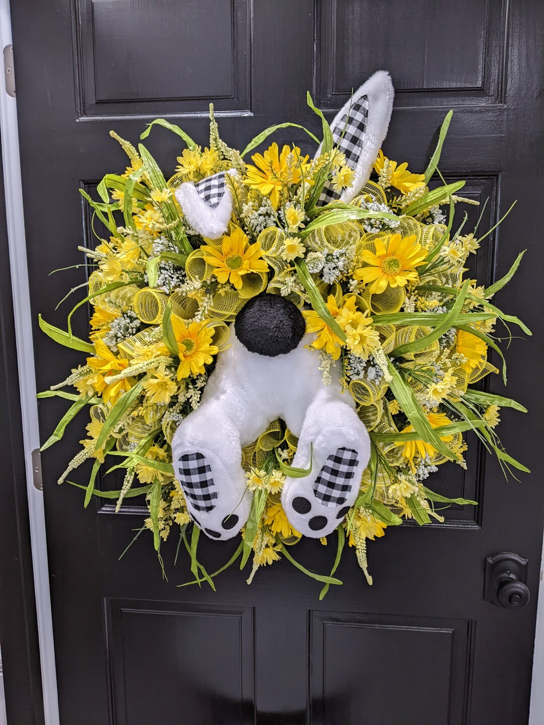 Buffalo Check Rabbit Wreath, Bunny Wreath, Front Door Wreath, Spring ...