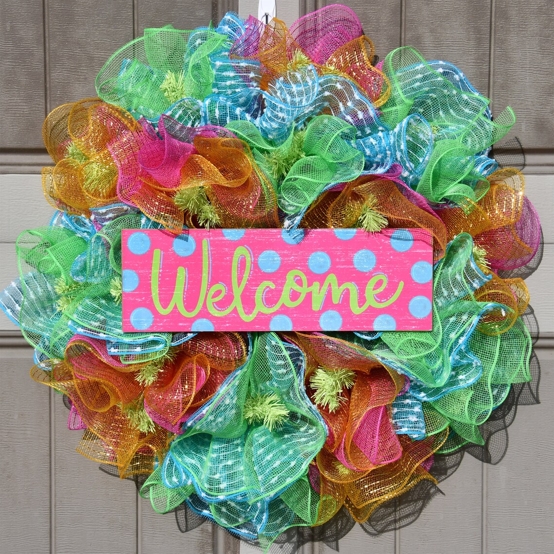Rainbow Wreath, Multi Color Deco Mesh Wreath, Welcome Wreath, Welcome ...