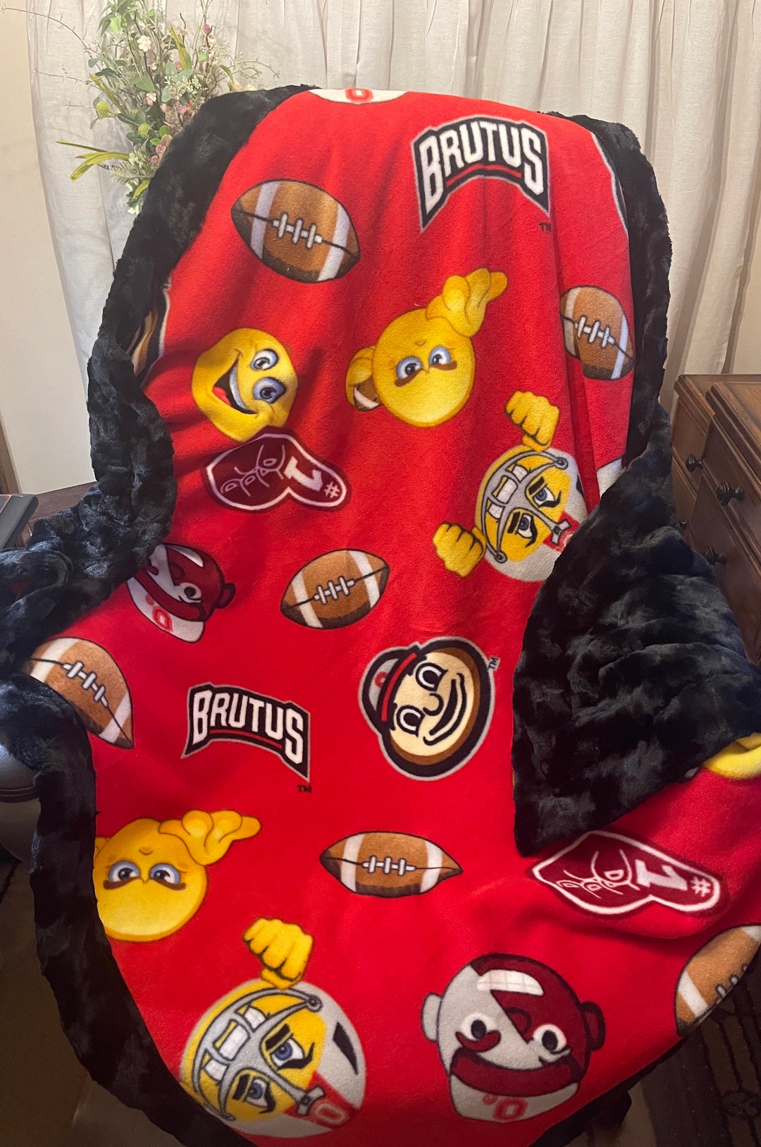 Ohio State Football Emoji Fleece Paired With Minky Luxe Luna Black ...