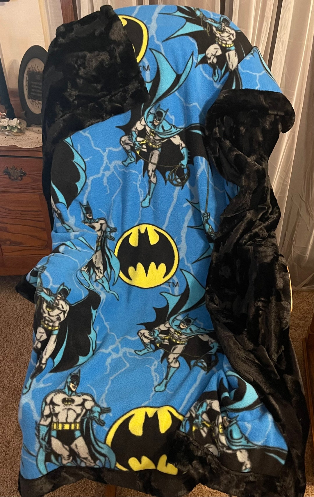 Batman Fleece Paired With Minky Luxe. Toddler/kids Snuggler. 46x48 ...