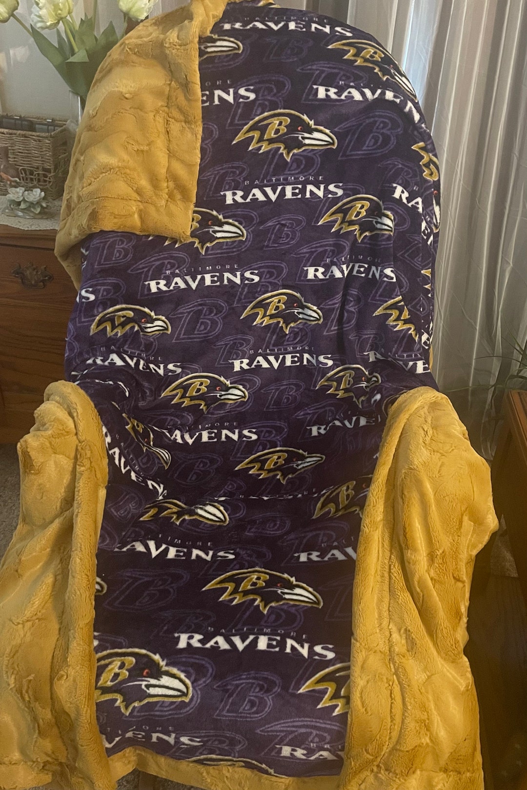 Baltimore Ravens Soft Fleece Paired With Minky Luxe Hide Blanket ...