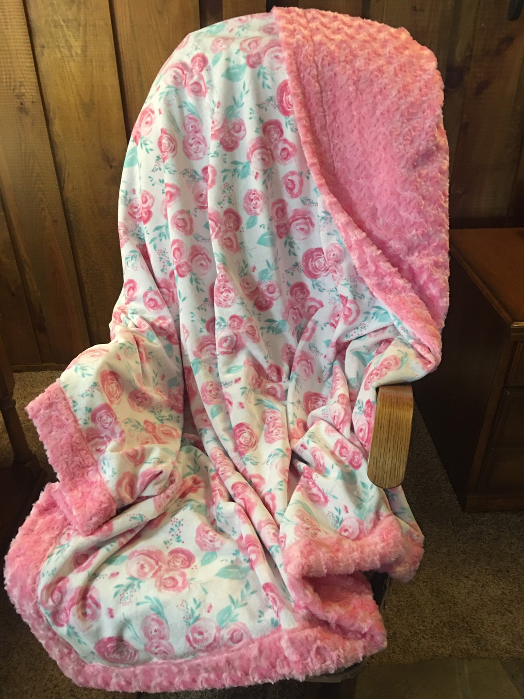 Pink Roses Minky Cuddle Paired With Minky Luxe Rose Paris Pink or Minky ...