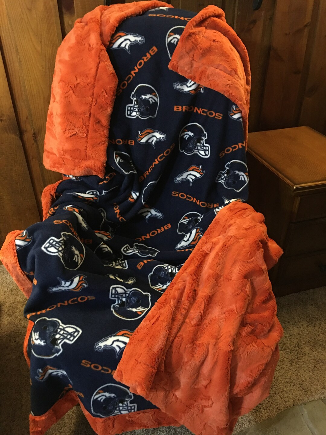 Denver Broncos Soft Fleece Paired With Minky Luxe Hide Orange. - Etsy