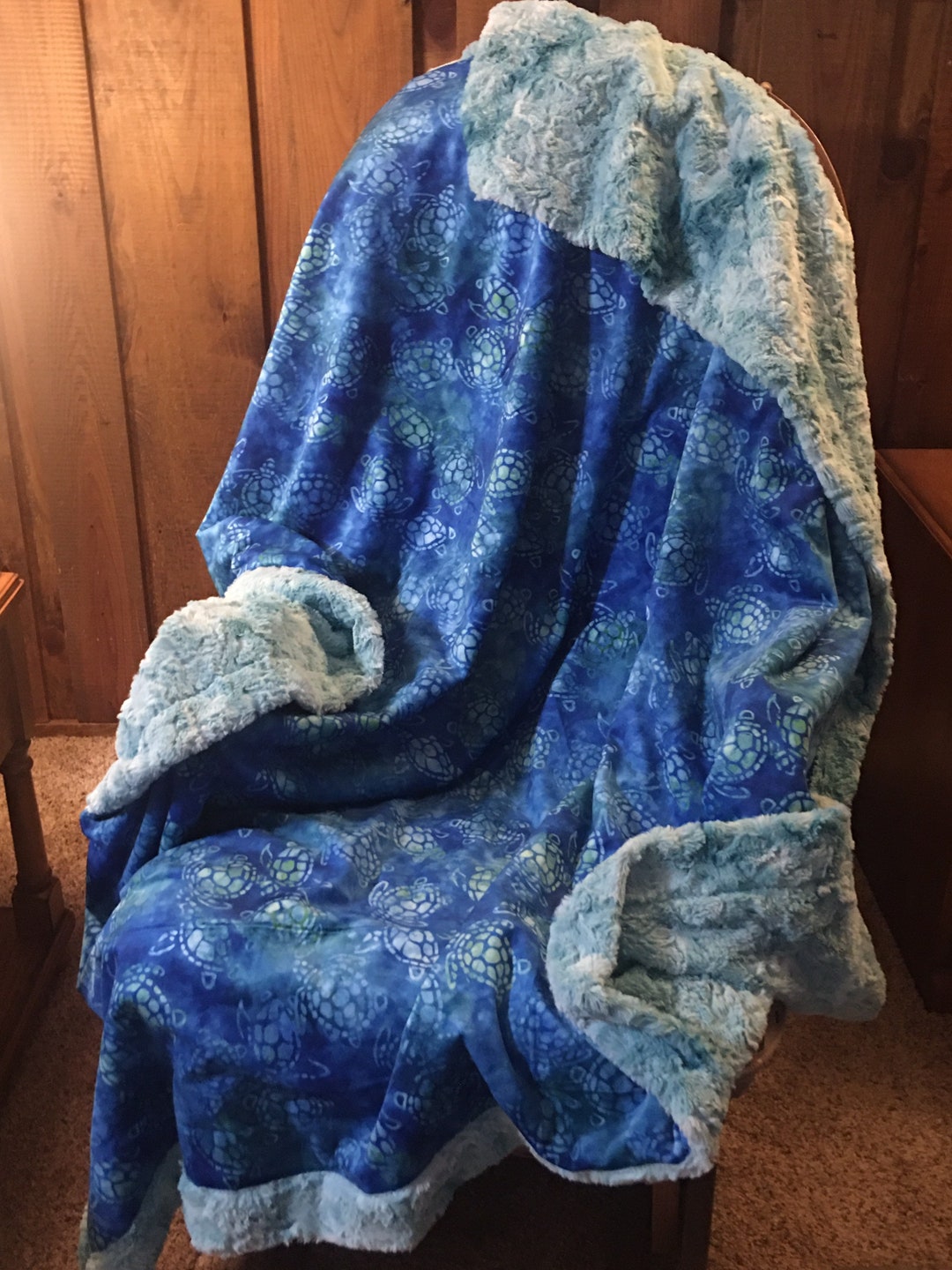 Sea Turtle Minky Cuddle Paired With Minky Galaxy Aqua. - Etsy