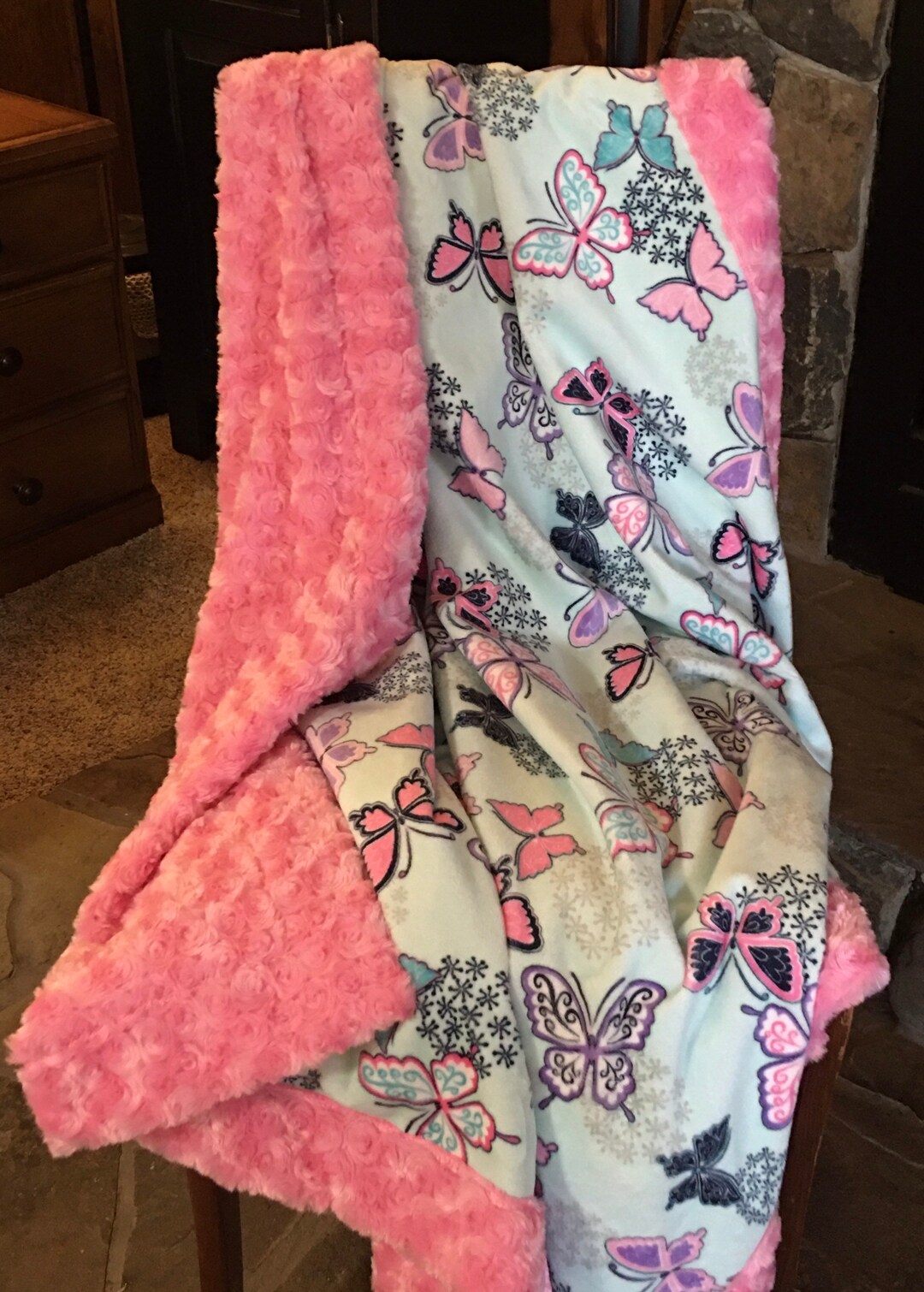 Butterfly Cuddle Minky Paired with Minky Luxe Rose Pink. Toddler/Kids ...