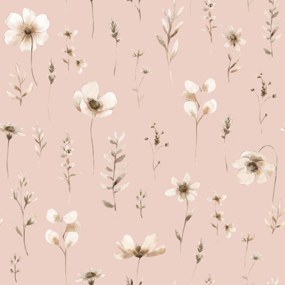 Spring Floral Flower Fabric Poppy Grasses Flower Meadow Powder Pink ...