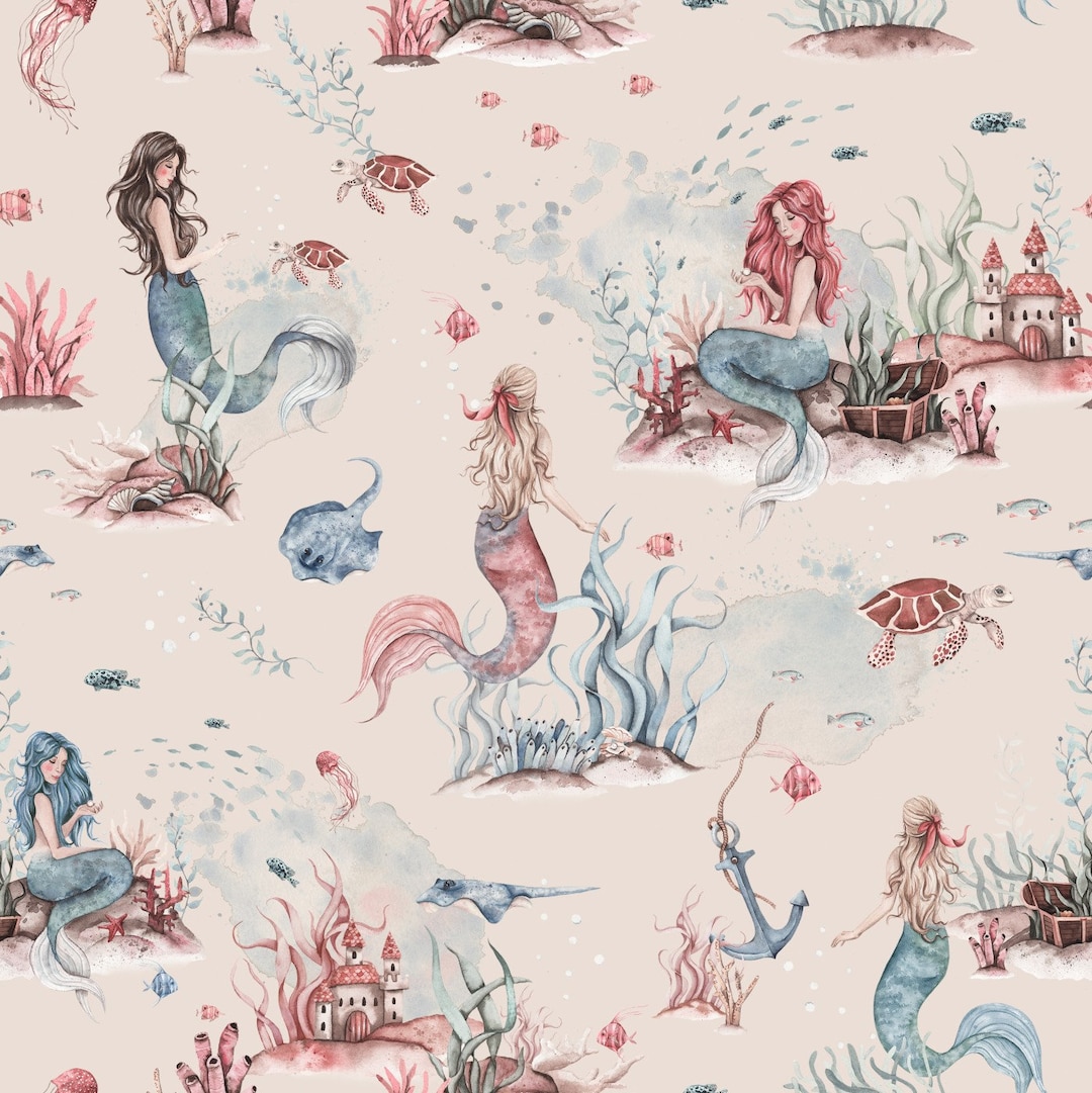 Mermaid Mermaid Fish Sea Creatures Castle Cream Beige + Optionally ...