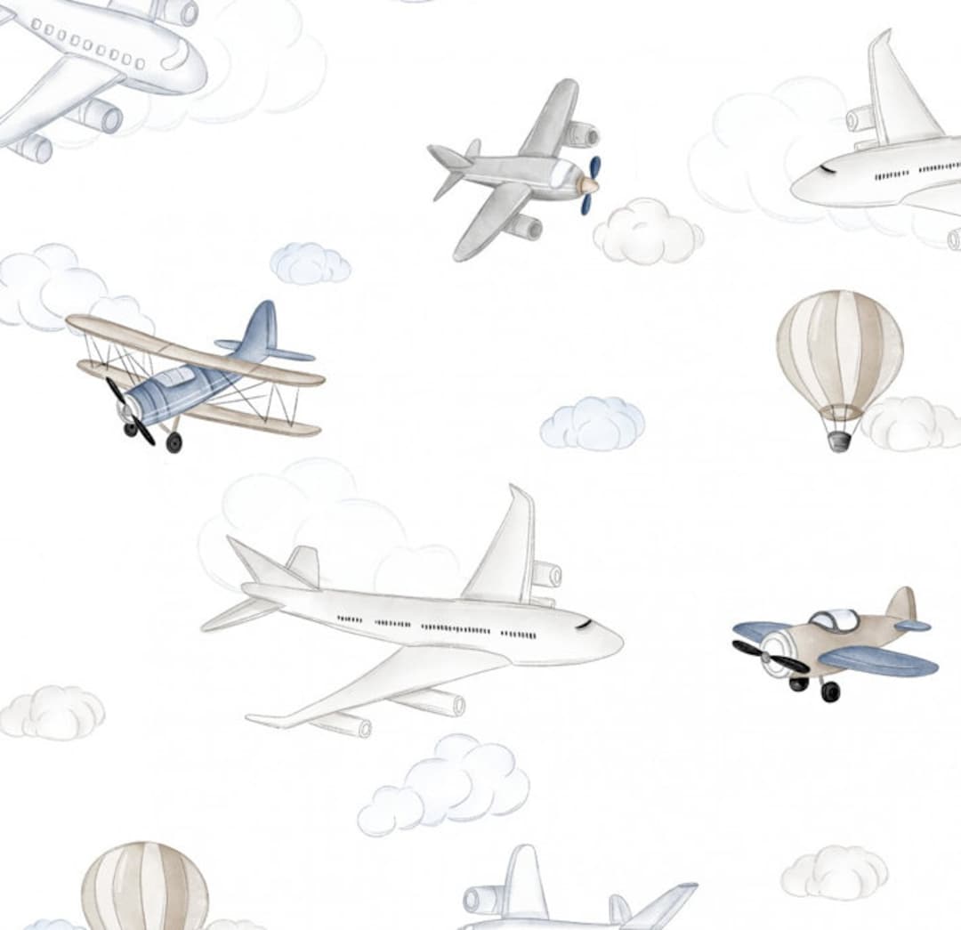 100% Cotton Fabric Woven Fabric Airplane Balloon Helicopter Space ...