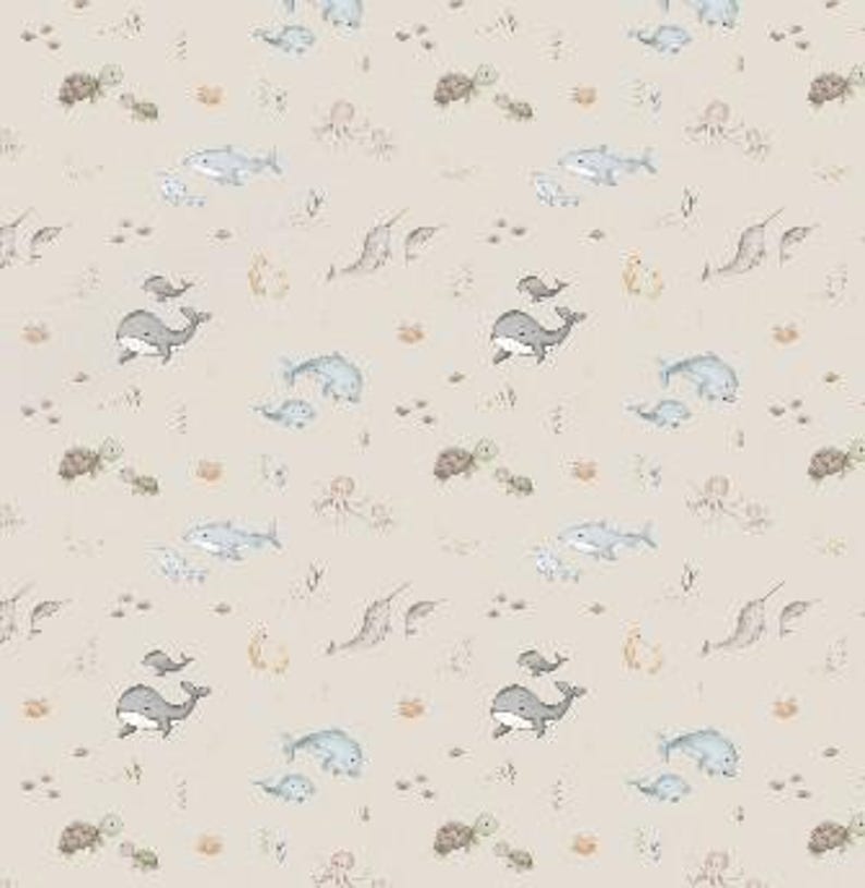 Maritime Sea Creatures Fish Dolphin Whales Turtle Octopus Beige ...