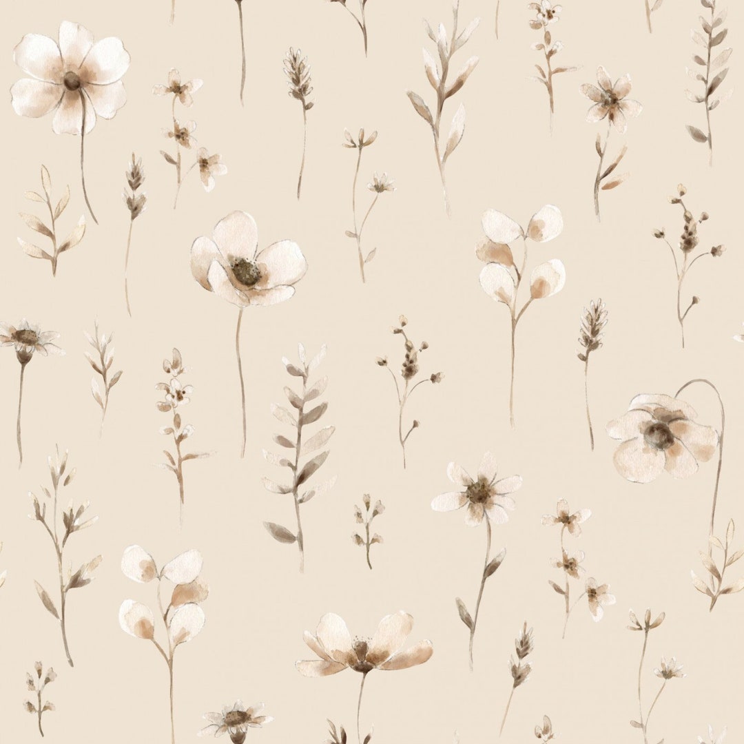 Spring Floral Flower Fabric Poppy Grasses Flower Meadow Sand Colors ...