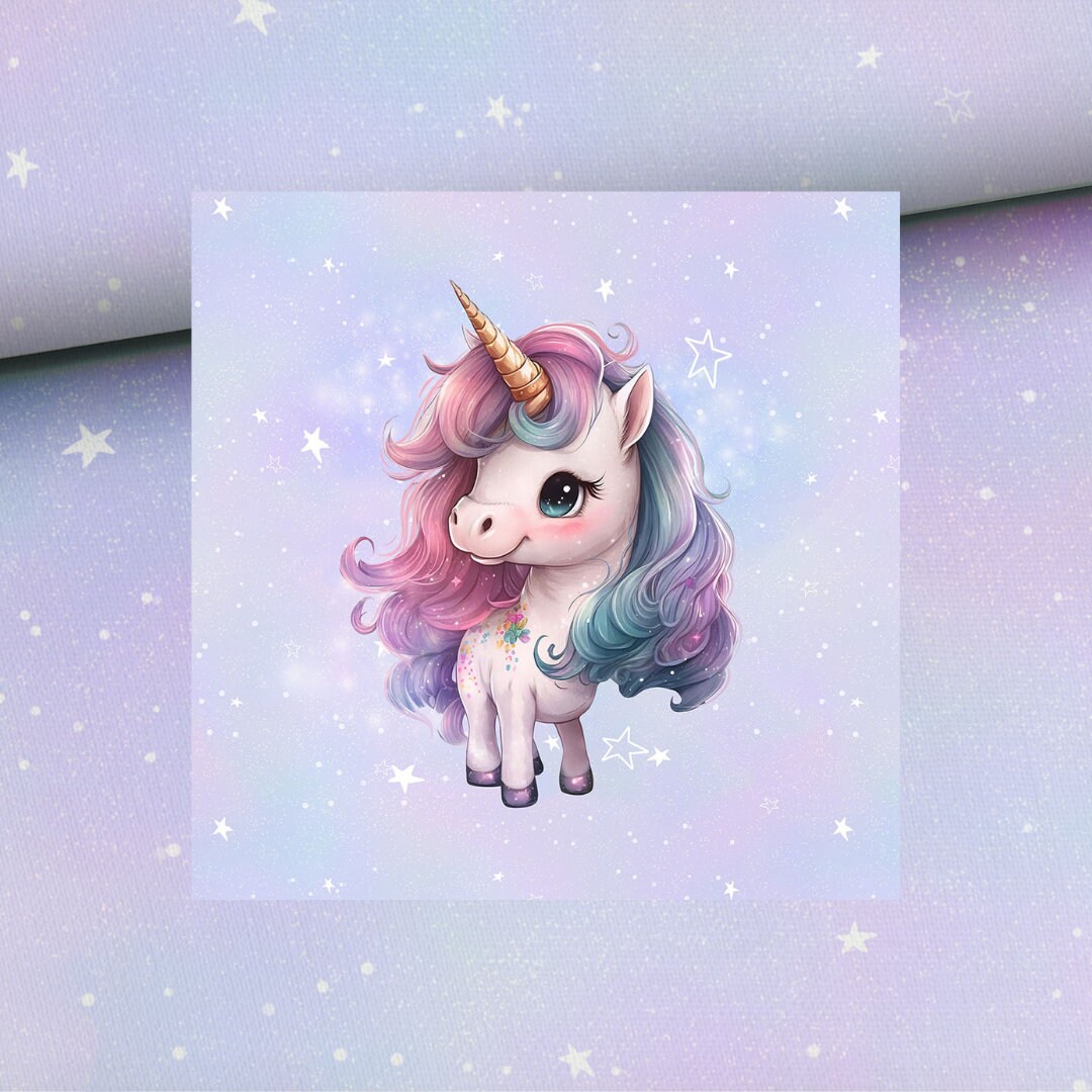 Wahlweise Sweatstoff French Terry Panel magisches Einhorn Unicorn Sterne mit Kombistoff 2 versch ...