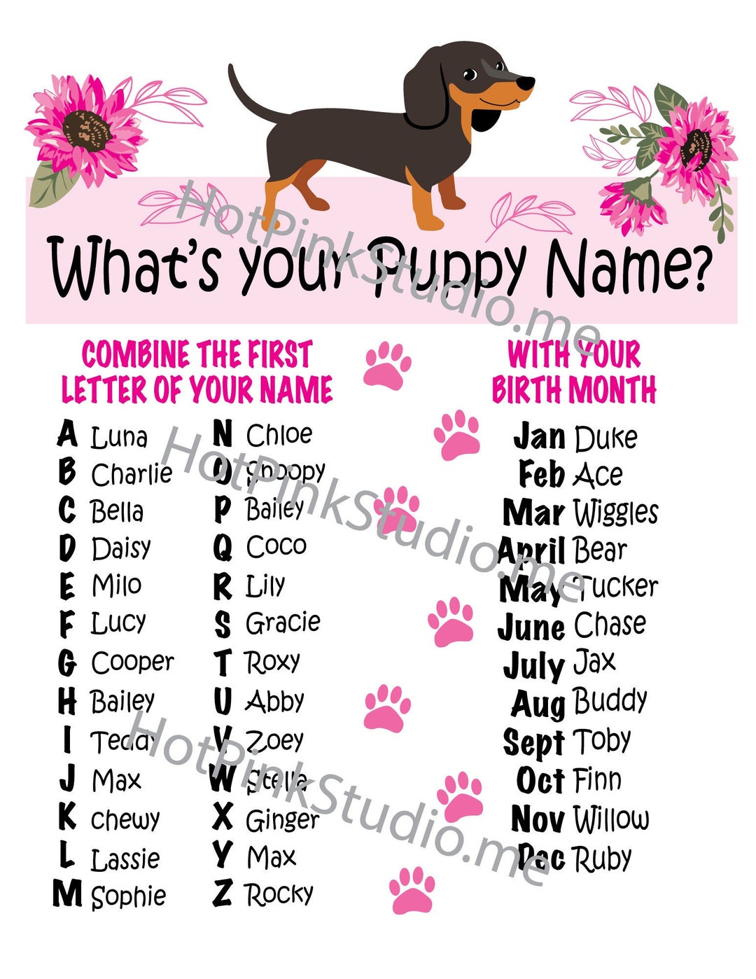 Dachshund Puppy Name Game: Dog Birthday Party Activity (printable) - Etsy
