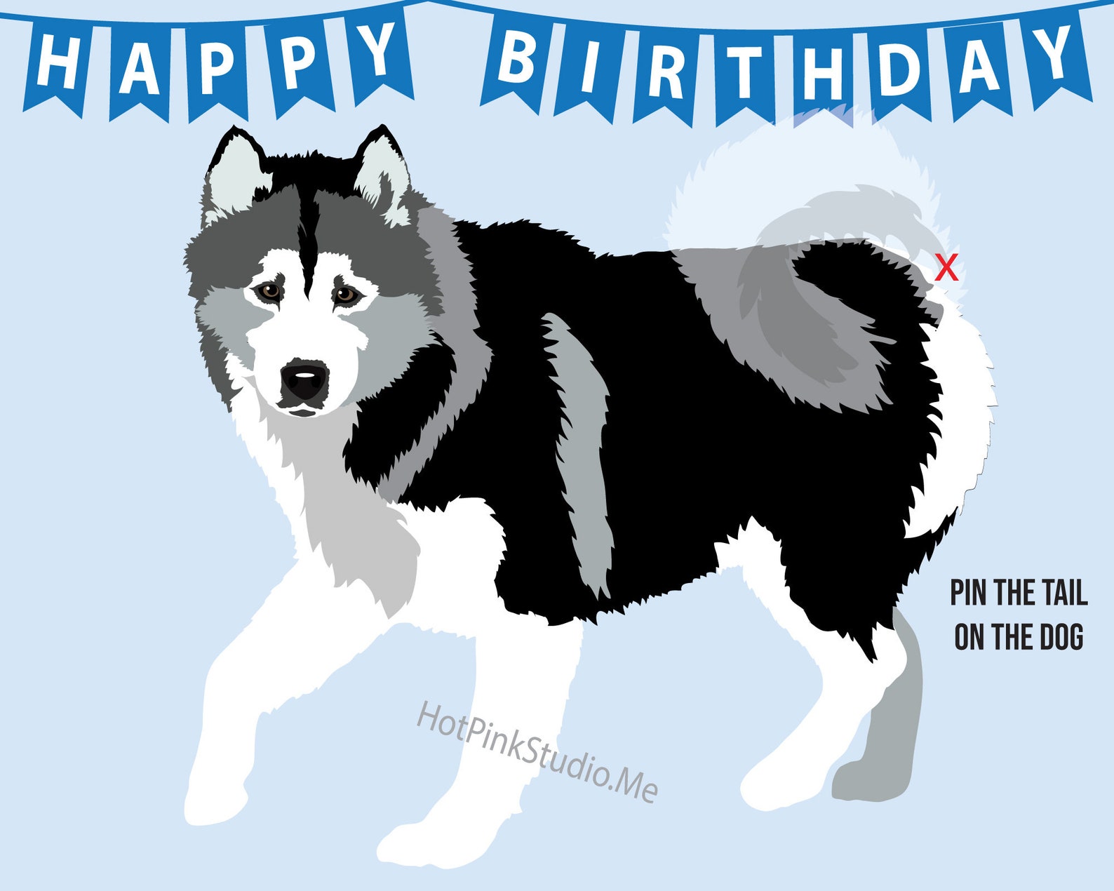 GAME Pin the TAIL on the Husky Dog Game Kids Party DIY Party Game - Dog Party Banner- Alaskan ...