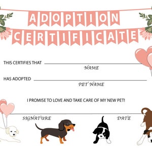Lets Pawty Adoption Certificate 8.5x11 Puppy Party, Instant Download ...